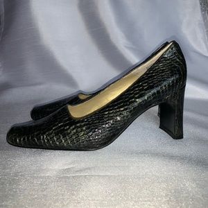 Bellini | Shoes | Bellini Leather Faux Snake Skin Chunky Heeled Pump ...